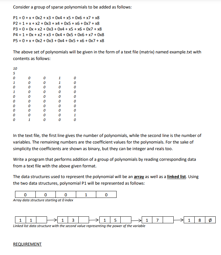 Solved Consider a group of sparse polynomials to be added as | Chegg.com