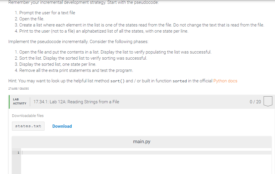 Solved 17.34 Lab 12A: Reading Strings from a File Overview | Chegg.com
