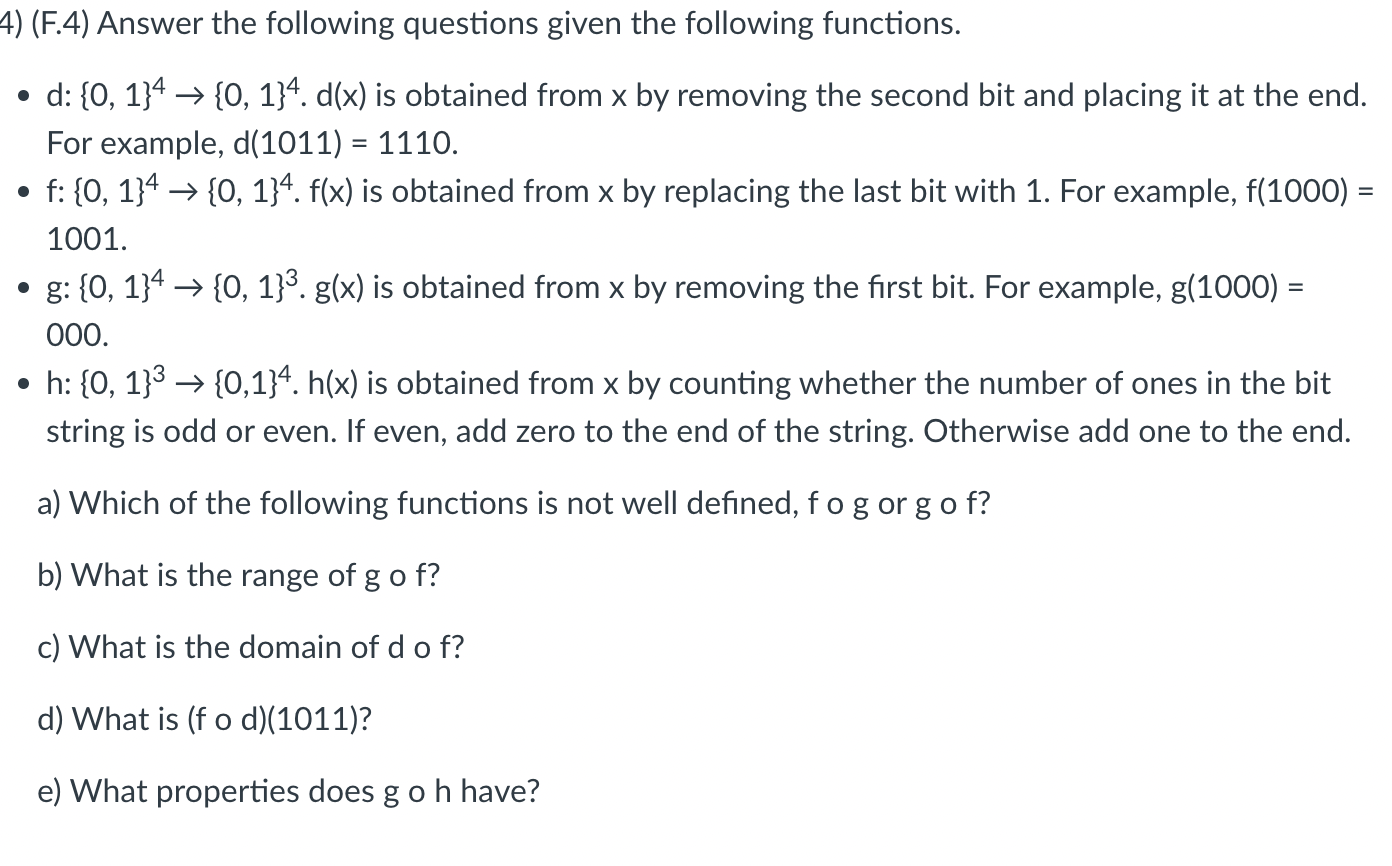 Solved ) (F.4) Answer the following questions given the | Chegg.com