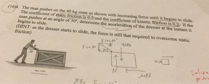 Solved The man pushes on the 40 kg crate as shown with | Chegg.com