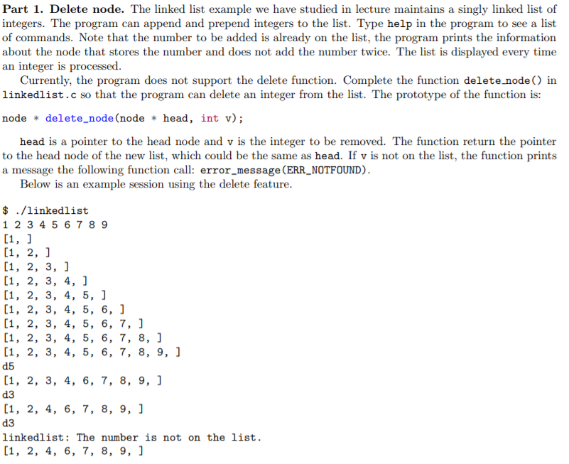 Solved Implement The Bolded Prototype Delete Node Function 8632