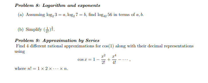 Solved Problem 8: Logarithm and exponents (a) Assuming | Chegg.com
