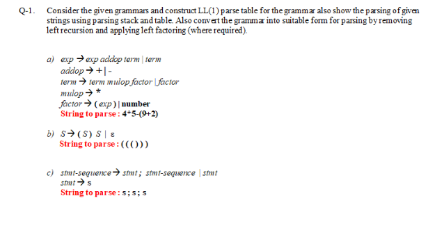 Solved Q-1. Consider the given grammars and construct | Chegg.com
