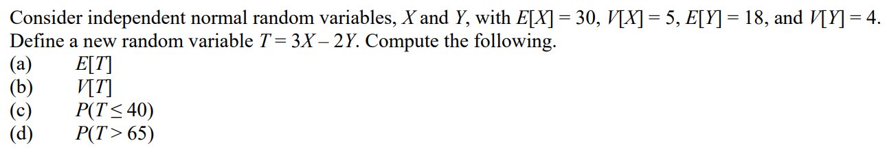 Solved Consider independent normal random variables, X and | Chegg.com