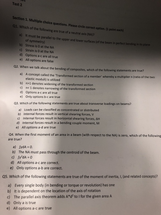 Solved Test 2 Section 1. Multiple choice questions. Please | Chegg.com