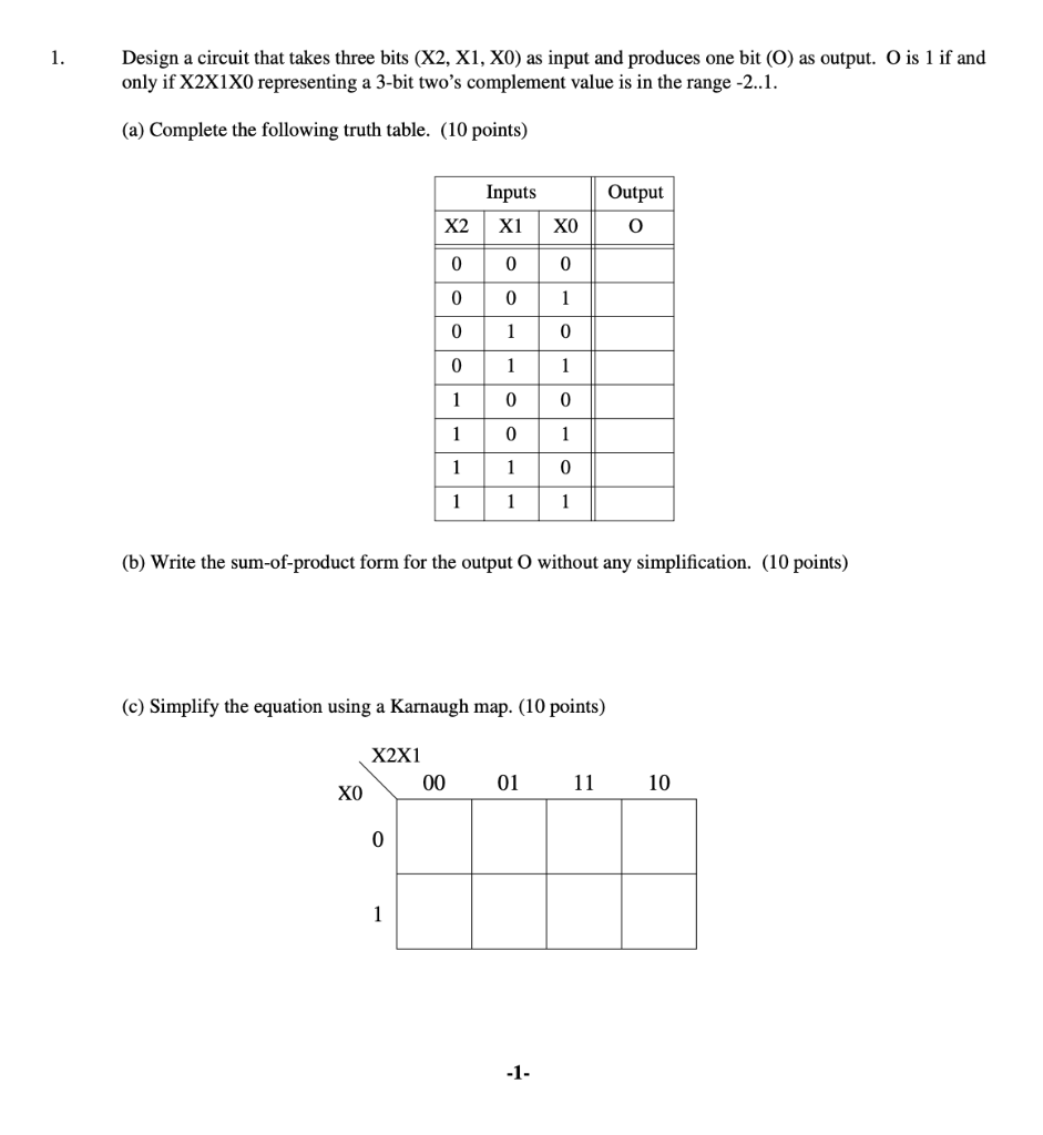 Solved 1 Design A Circuit That Takes Three Bits X2 X1
