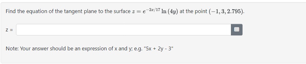 Solved Find the equation of the tangent plane to the surface | Chegg.com