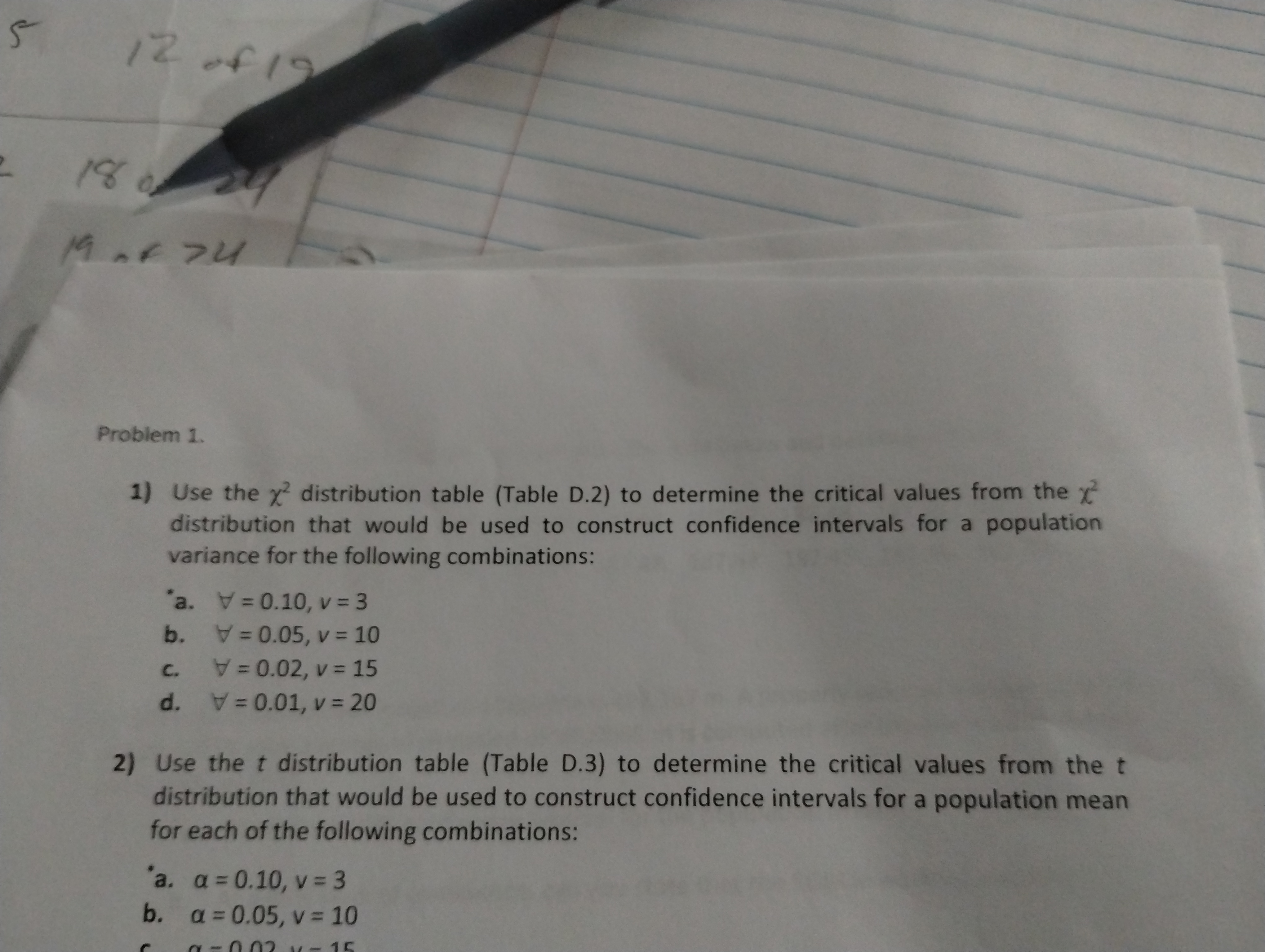 Solved 1) Use the χ2 distribution table (Table D.2) to | Chegg.com