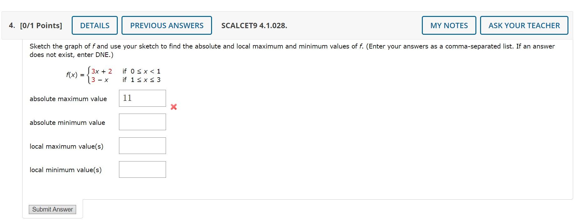 Solved 4. [0/1 Points] DETAILS PREVIOUS ANSWERS SCALCET9 | Chegg.com