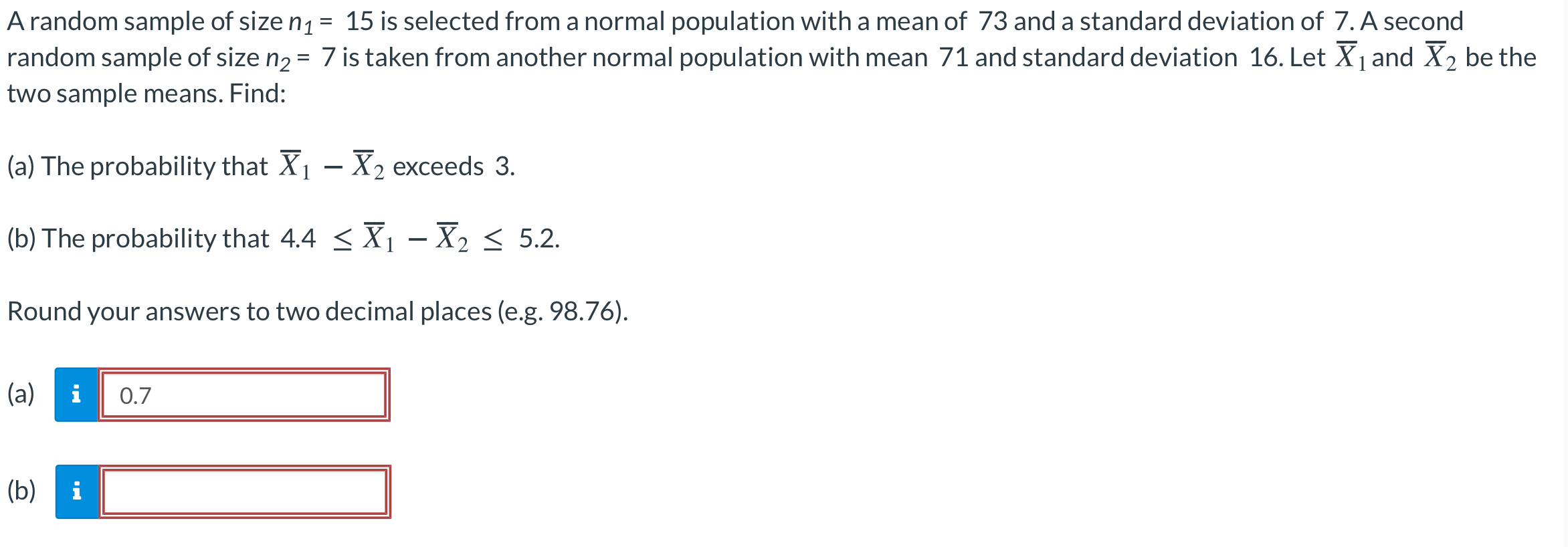 Solved A random sample of size n1 = 15 is selected from a | Chegg.com
