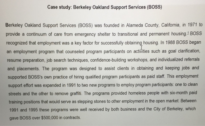 Solved Case study: Berkeley Oakland Support Services (BOSS) | Chegg.com