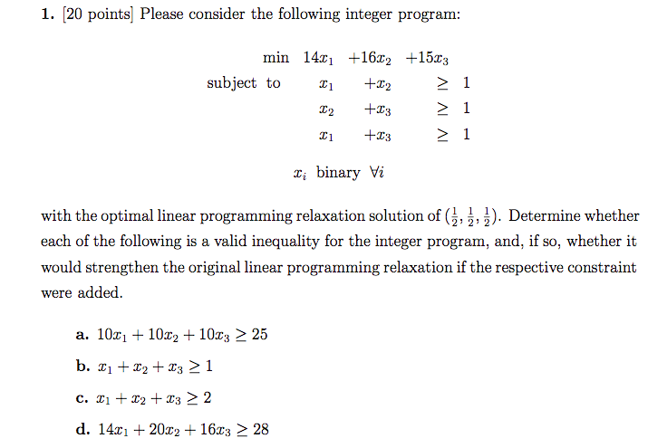 Solved 1. (20 points) Please consider the following integer | Chegg.com