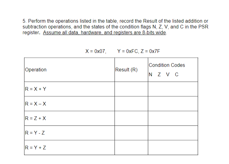 Solved 5. Perform the operations listed in the table, record | Chegg.com
