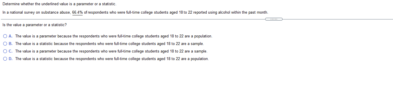 Solved Determine whether the underlined value is a parameter | Chegg.com