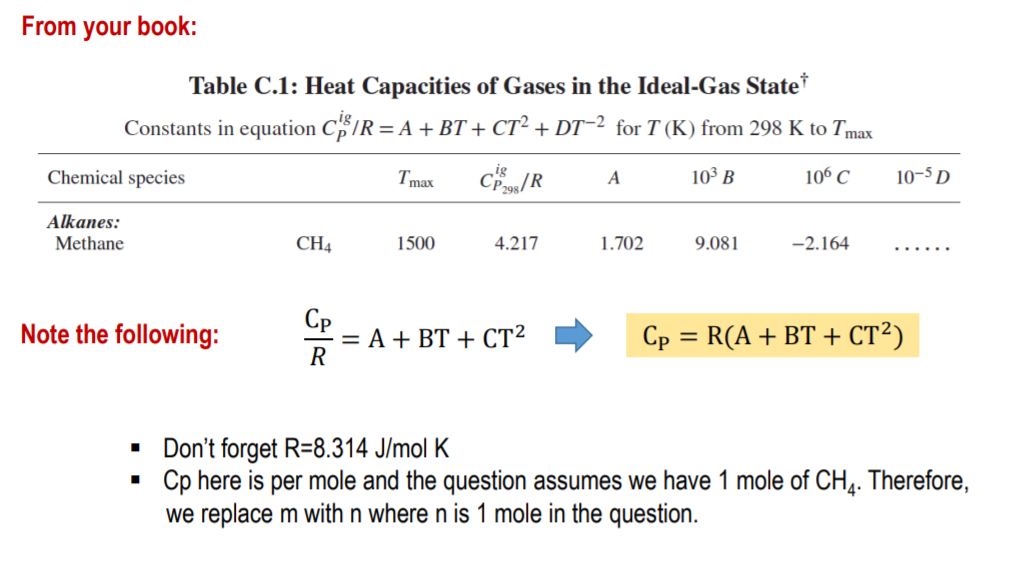 From your book: Table C.1: Heat Capacities of Gases | Chegg.com From your book: Table C.1: Heat Capacities of Gases | Chegg.com