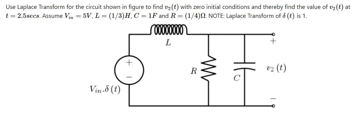 Solved = Use Laplace Transform for the circuit shown in | Chegg.com