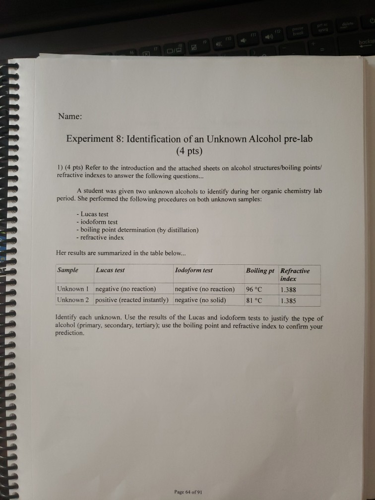 Solved Refractive index Boiling point (°C) Structure | Chegg.com