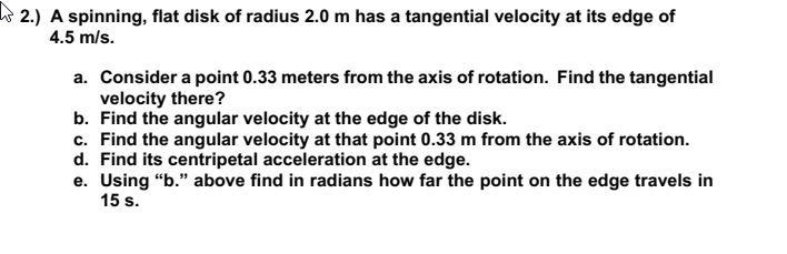 Solved 2.) A spinning, flat disk of radius 2.0 m has a | Chegg.com