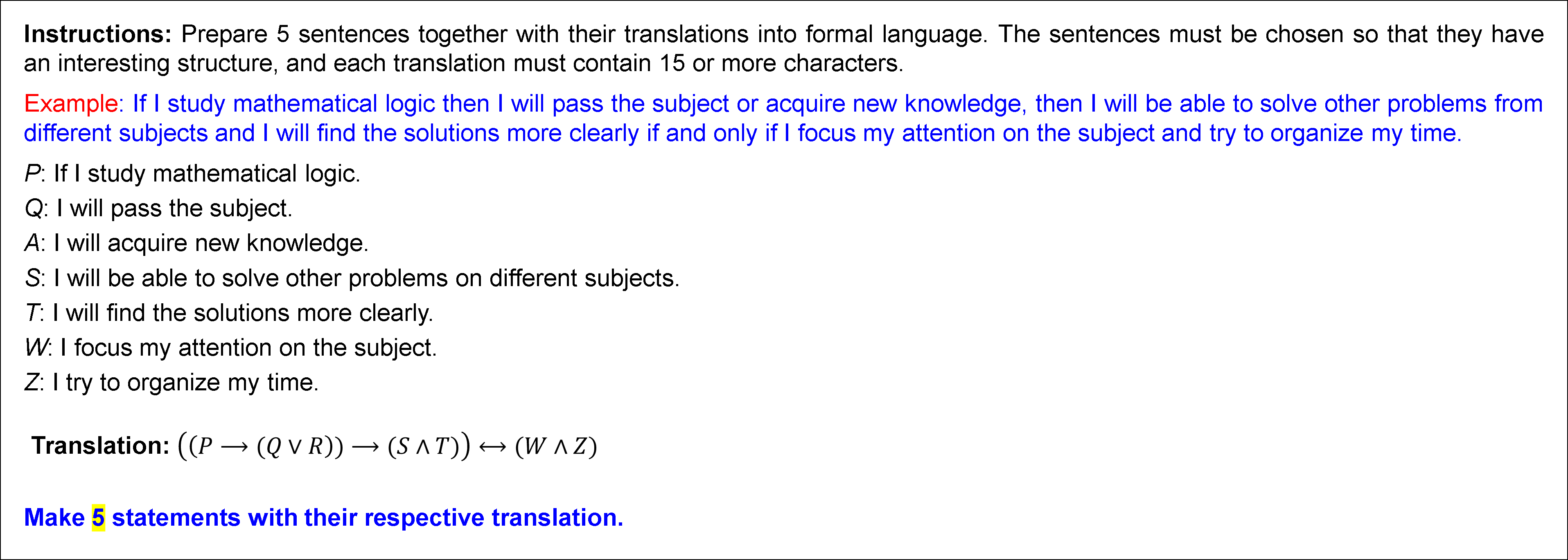 Solved Example: If I study mathematical logic then I will | Chegg.com