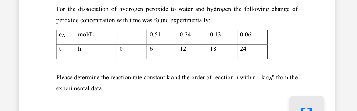 Solved For the dissociation of hydrogen peroxide to water | Chegg.com
