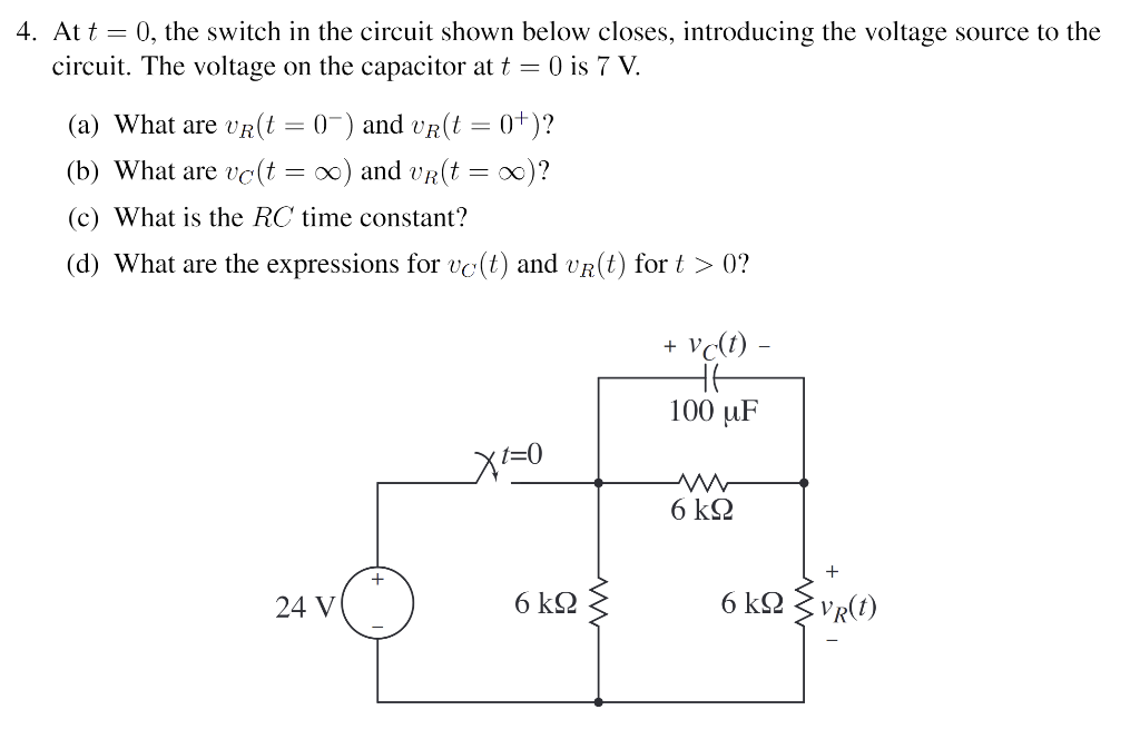 Solved 4. At t=0, the switch in the circuit shown below | Chegg.com
