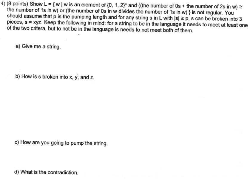 Solved 4) (8 points) Show L={w∣w is an element of {0,1,2}∗ | Chegg.com