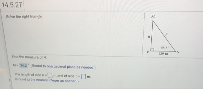 Solved Solve the right triangle. Find the measure of M. M | Chegg.com