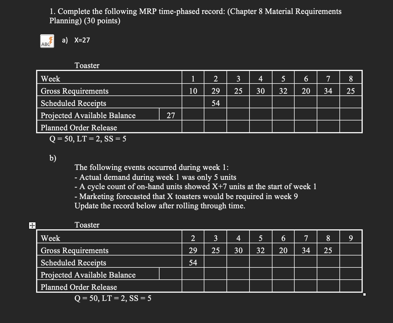 Solved 1. Complete the following MRP time-phased record: | Chegg.com