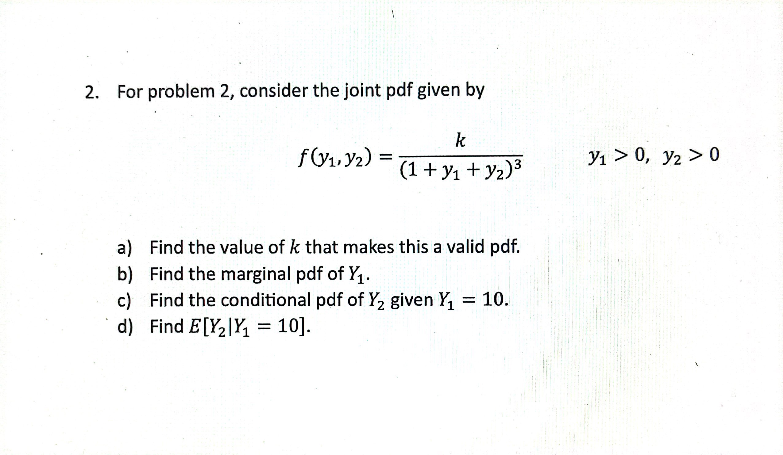 Solved 2. For problem 2, consider the joint pdf given by | Chegg.com
