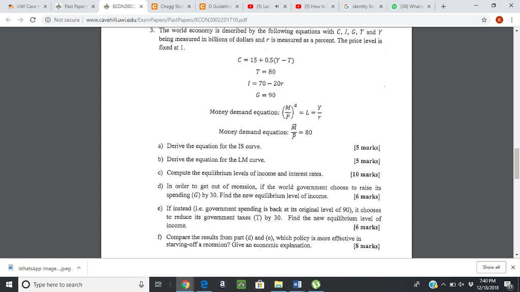 Solved ก๊า UWI Cave/X . Past Paper x 療ECON2002 x e Chegg Stu | Chegg.com