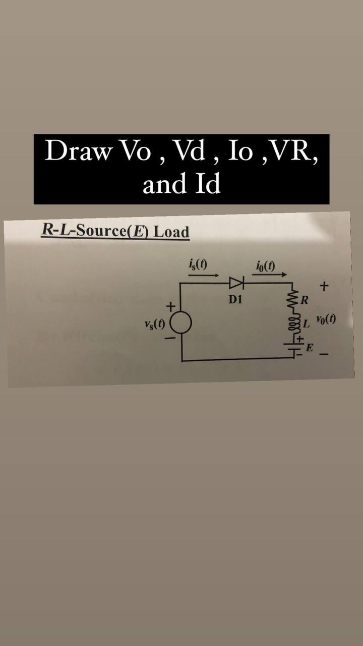 Solved Draw Vo , Vd , Io , VR, and Id R-L-Source(E) Load | Chegg.com
