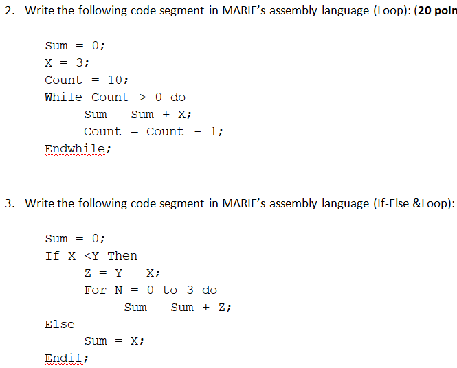 Solved 2 Write The Following Code Segment In Maries 2479