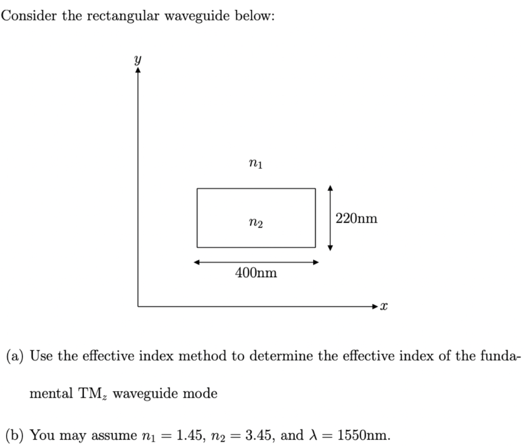 Solved Consider the rectangular waveguide below: y ni 220nm | Chegg.com