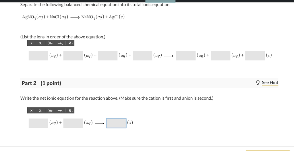 Solved Separate the following balanced chemical reaction | Chegg.com