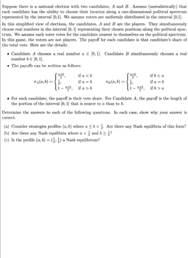 Solved Suppose there is a national election with two | Chegg.com