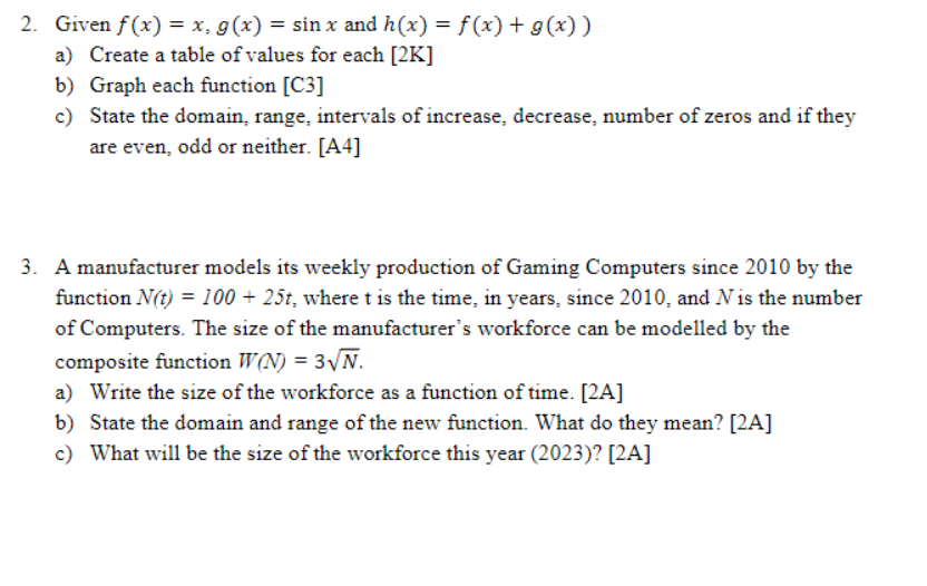 Solved 2. Given \\( f(x)=x, g(x)=\\sin x \\) and \\( | Chegg.com