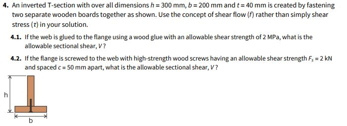 Solved 4. An inverted T-section with over all dimensions h | Chegg.com