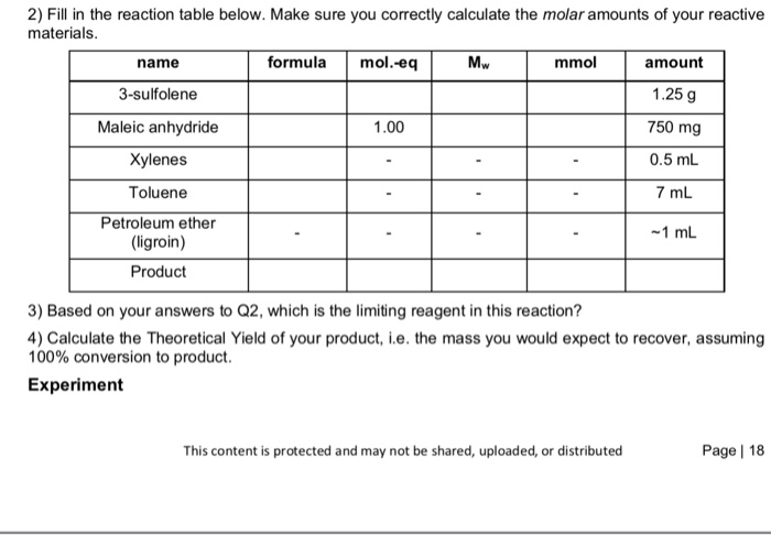 Solved 2) Fill in the reaction table below. Make sure you | Chegg.com
