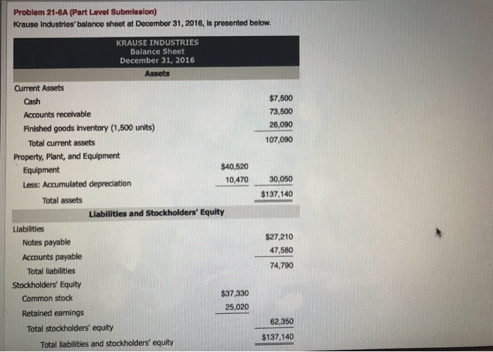 Solved Problem 21-6A (Part Level Submisslon) Krause | Chegg.com