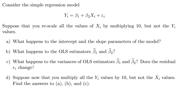 Solved Consider the simple regression model Y; = B1 + B2X; + | Chegg.com
