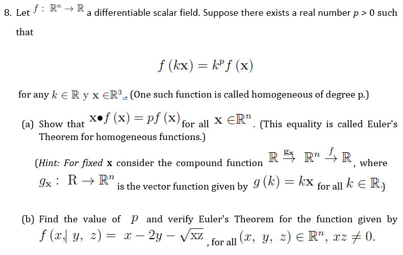 Solved 8. Let f: R" + R a differentiable scalar field. | Chegg.com