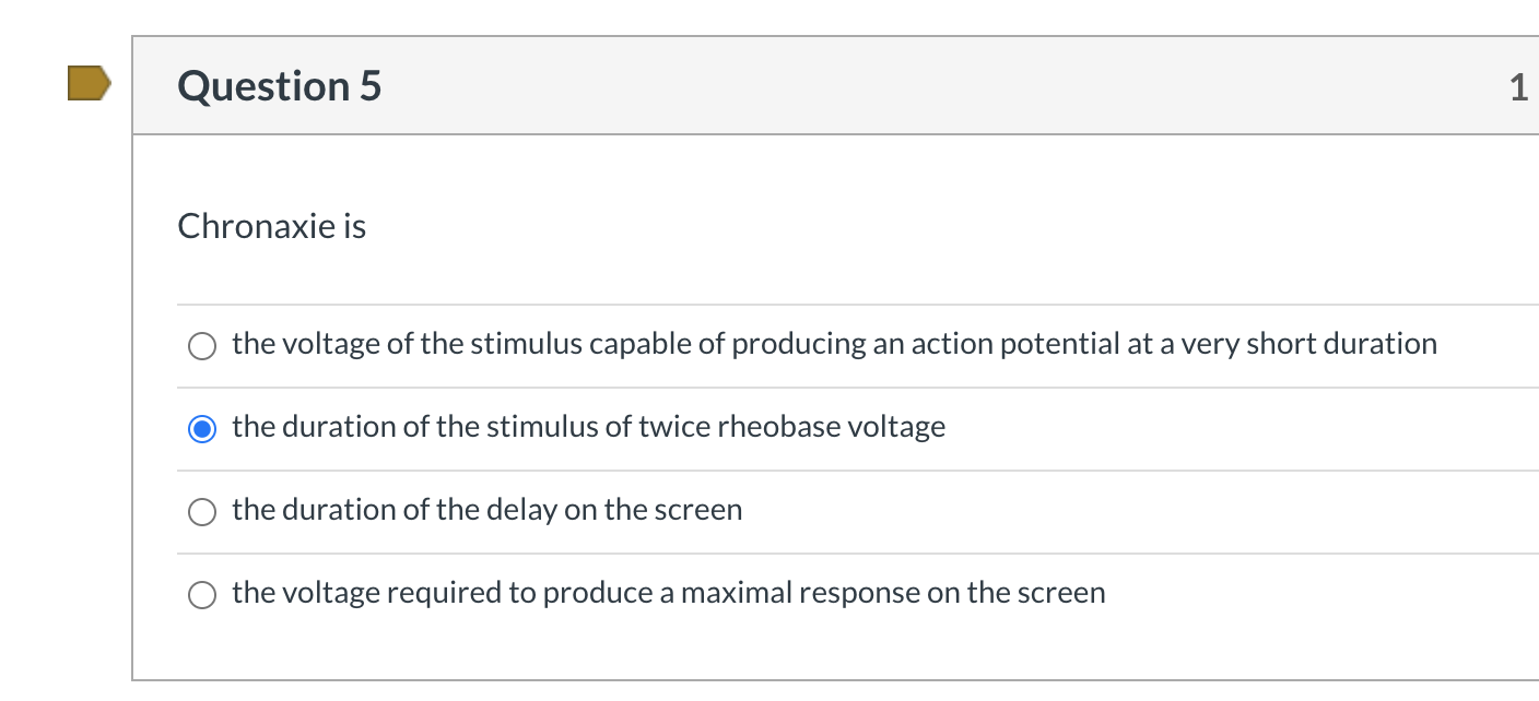 Solved Question 5 1 Chronaxie is the voltage of the stimulus | Chegg.com