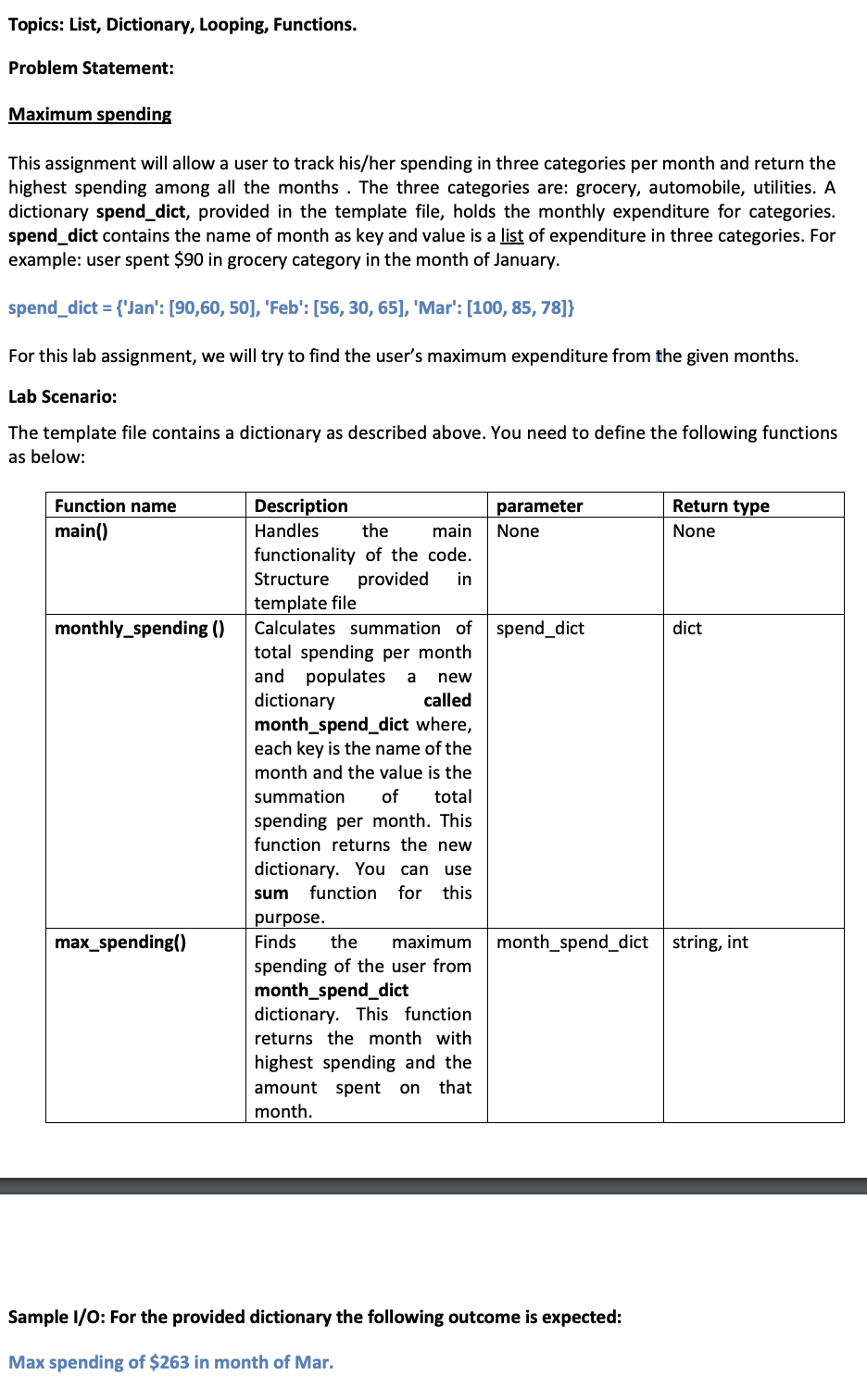 Solved Topics: List, Dictionary, Looping, Functions. Problem | Chegg.com