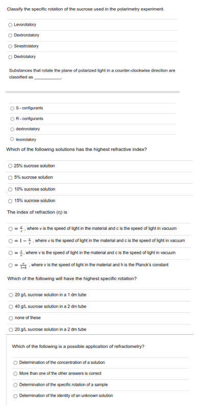 Solved Classify the specific rotation of the sucrose used in | Chegg.com