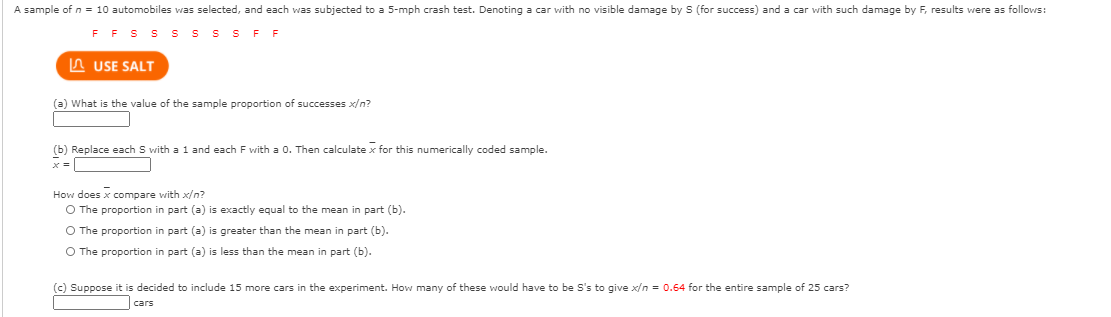 Solved A sample of n = 10 automobiles was selected, and each | Chegg.com