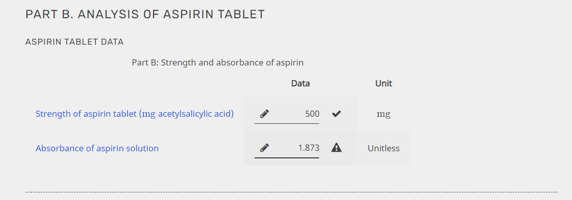 PART B. ANALYSIS OF ASPIRIN TABLET ASPIRIN TABLET | Chegg.com
