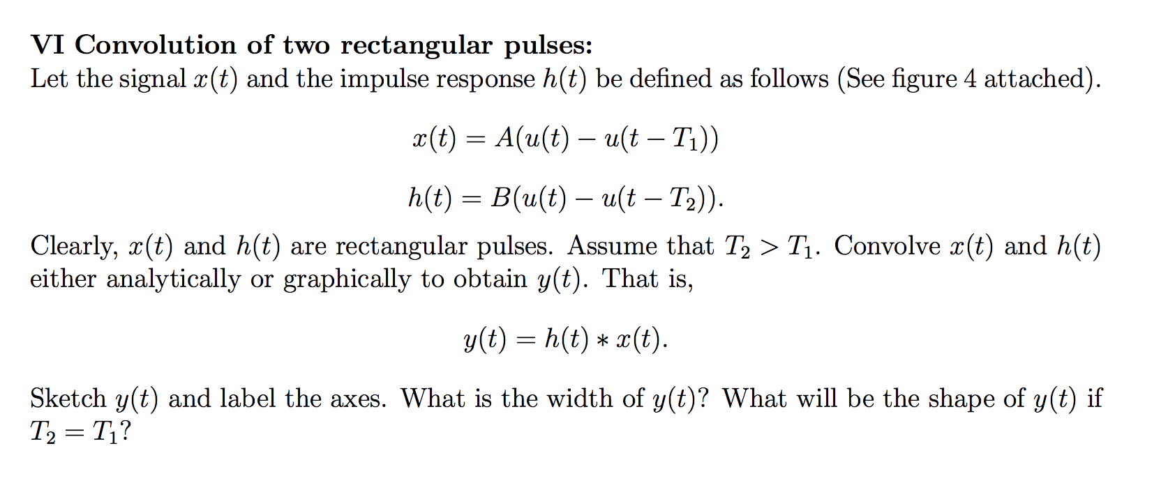 Solved VI Convolution of two rectangular pulses: Let the | Chegg.com
