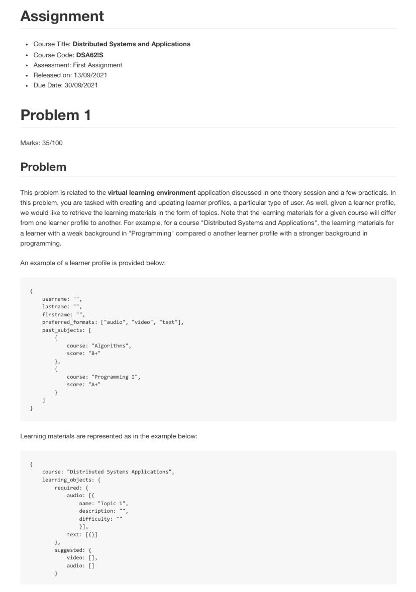 Assignment Course Title: Distributed Systems and | Chegg.com