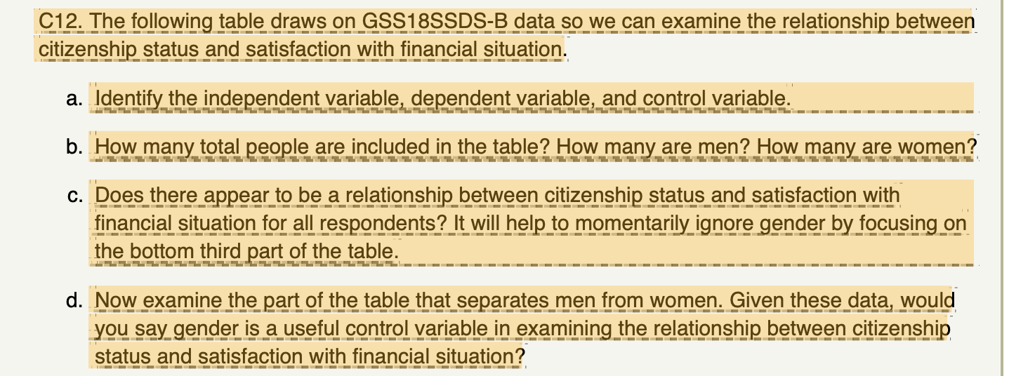 Solved C12. The following table draws on GSS18SSDS-B data so | Chegg.com