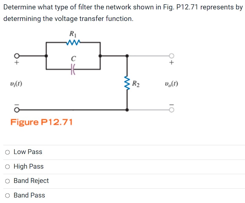 Solved Determine what type of filter the network shown in | Chegg.com